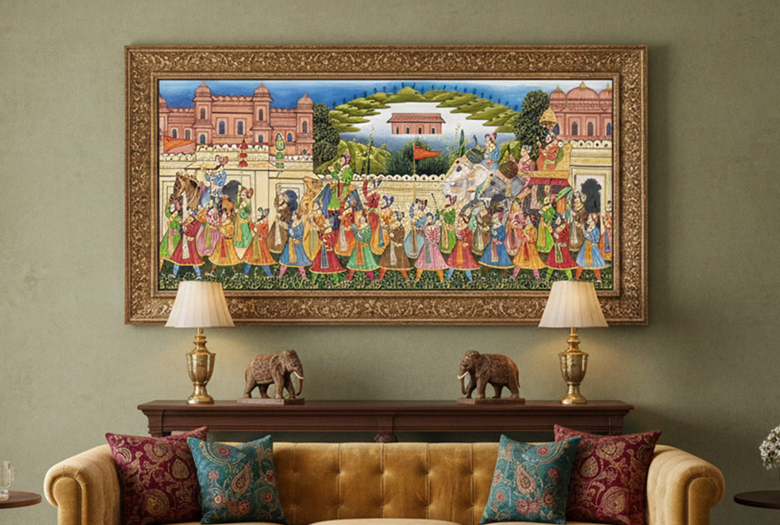 Royal Procession Large Detailed Hand Painted Artwork, Rajasthani Paint ...